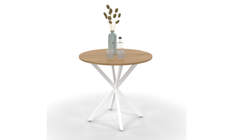 Table à manger ronde Soline Ø80cm bois et blanc